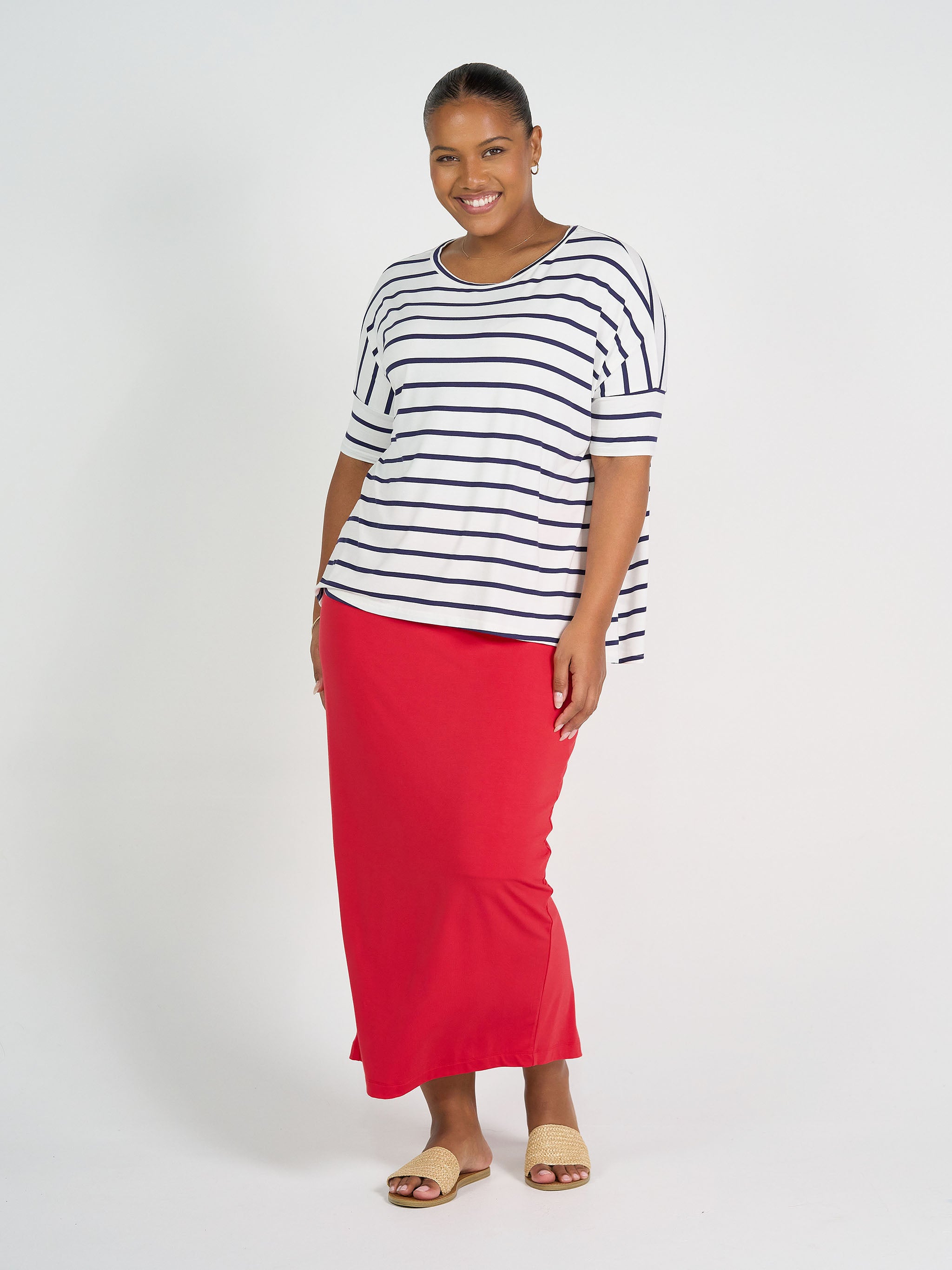Gina Oversized Slouch Bamboo T-Shirt - Blue & White Stripe – Lou Lou Australia