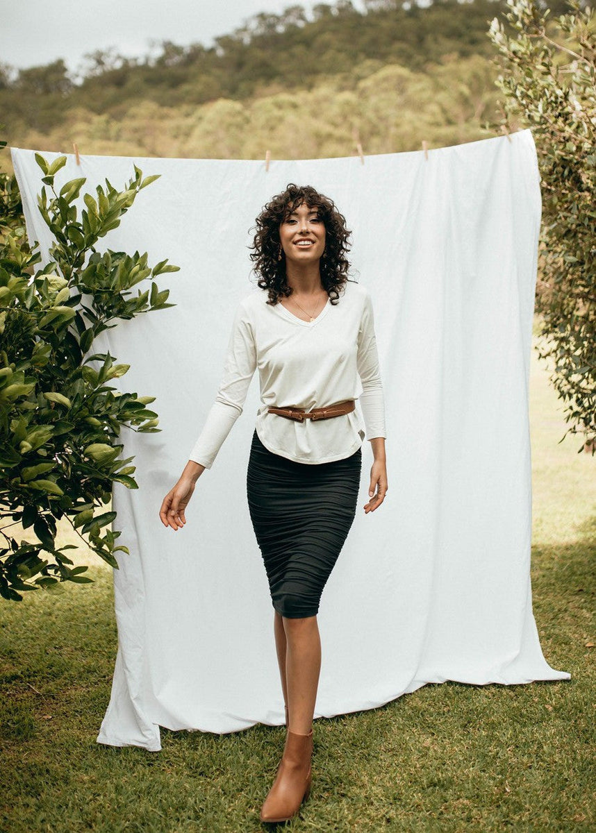 Ross Ruched Bamboo Midi Tube Skirt in Black | Lou Lou AU – Lou Lou ...