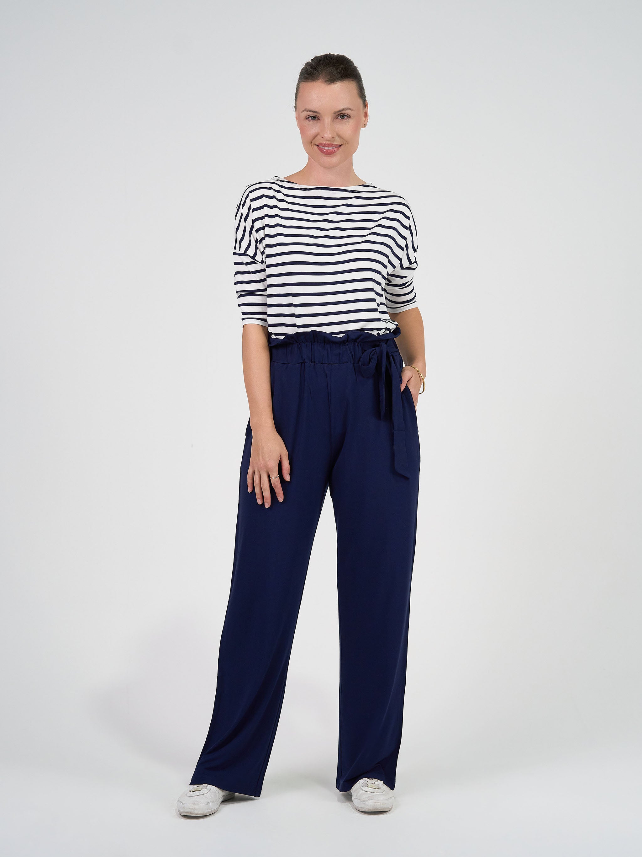 Camila 3/4 Sleeve Bamboo Top - Navy & White Stripe – Lou Lou Australia