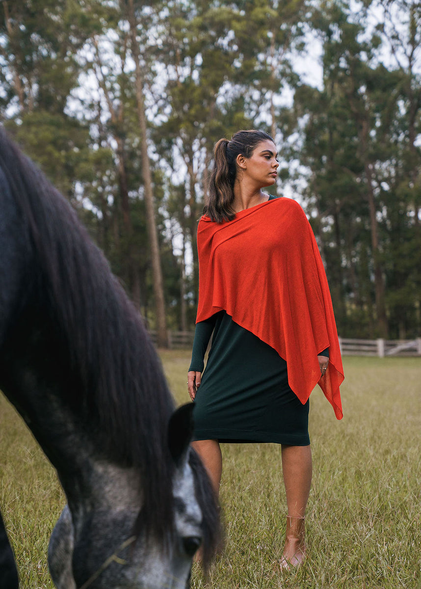 Carrie Poncho in Fiery Red | Cashmere and Bamboo Blend – Lou Lou Australia