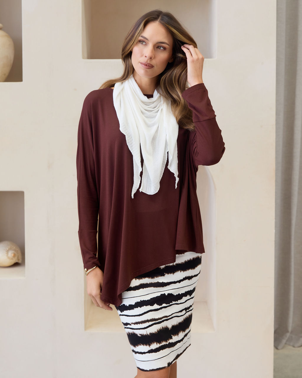 Susie Oversized Asymmetrical Bamboo Top - Burgundy – Lou Lou Australia